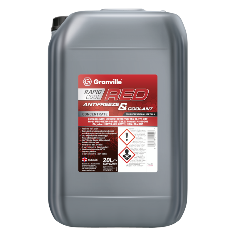 Granville Rapid Cool Red Antifreeze and Coolant - 1022 - 20L